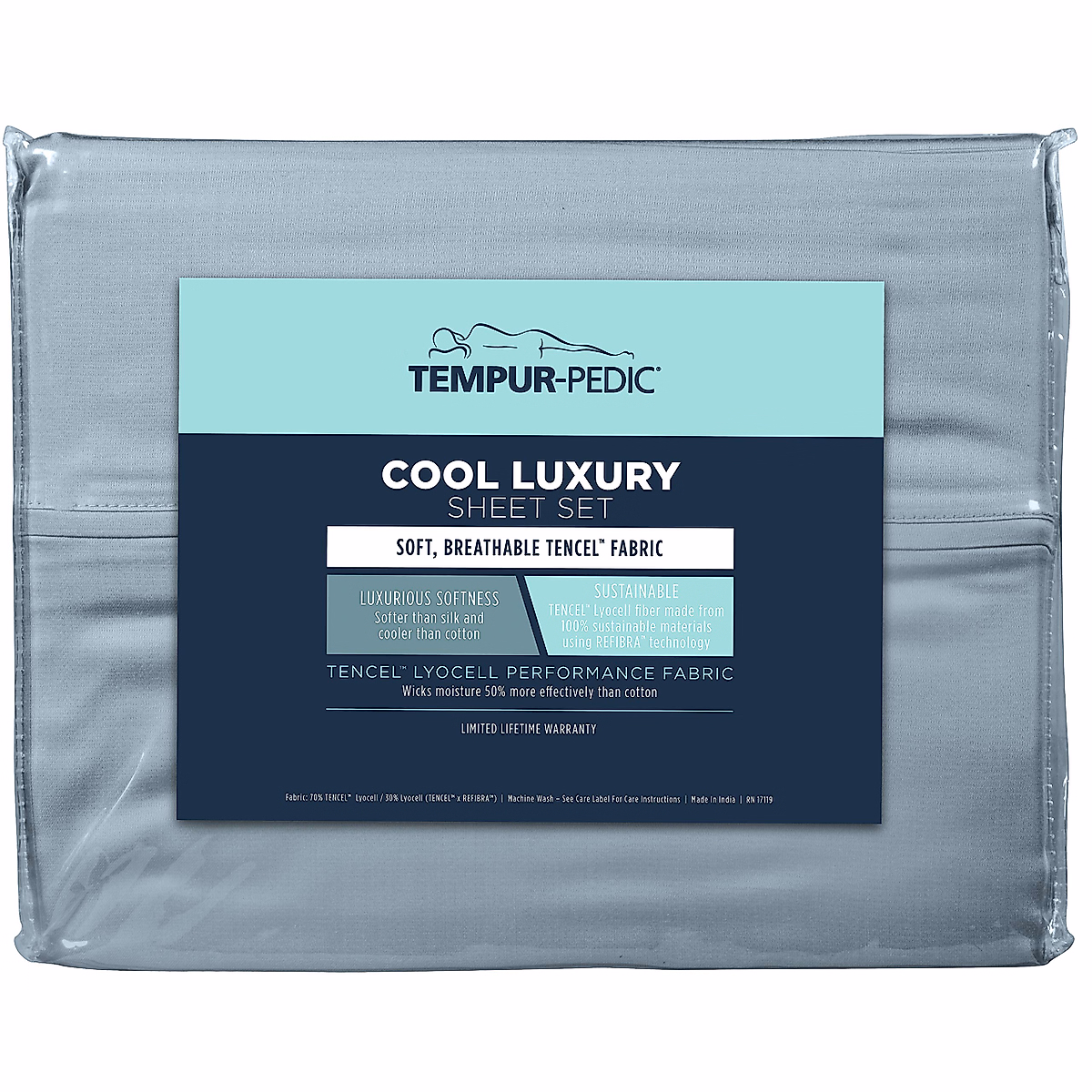 Tempur-Pedic Cool Luxury Sheet Set – Luxurious Softness and Breathable Fabric Keep You Comfortable – Queen, Silver Sconce - Includes 2 Standard Pillowcases, 1 Queen Flat Sheet, 1 Queen Fitted Sheet
