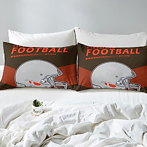 American Football City Comforter Set Football Player Bedding Queen for Kids Girls Boys American Football Helmet Bed Comforter Set Football Sports Duvet Insert Bedroom Decor, Brown Orange(Cleveland)