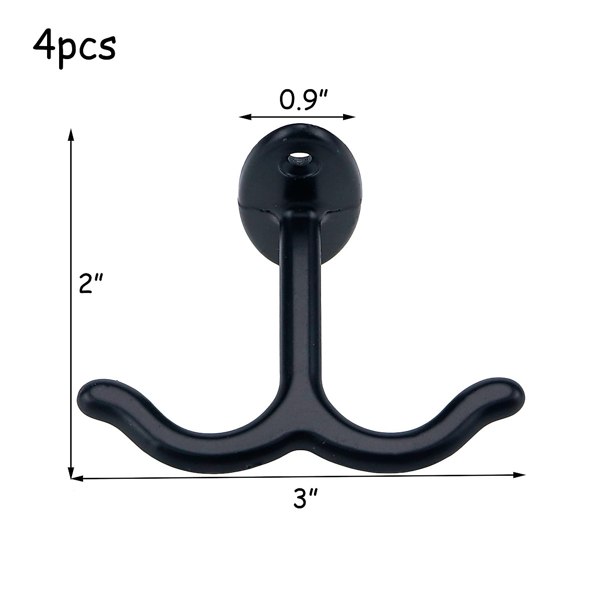 HEVSTIL 4-Piece Black Zinc Alloy Storage Hook, Ceiling Mount Double Hook for Coat, Hat, Towel, Clothes, Kitchen Utensils, 20lbs Weight Capacity