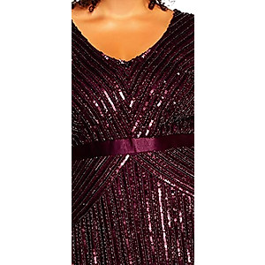 Adrianna Papell Women's Plus Size Floor Length Beaded Cap Sleeve V-Neck Dress, Cassis, 16W