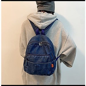 ZEHO Denim Backpack Jeans Backpacks Student Backpack High School Bookbags Retro Daypack, Dark Jean Blue One Size
