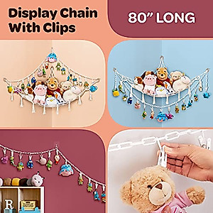 ParentsEasy Macrame Stuffed Animal Hammock & Net – Cotton Toy & Pet Hanging Plushie Storage with Screw-In & Adhesive Hooks – Stuffed Animal Hammock, Plastic Chain, & Clips – Toy Net Plush Storage