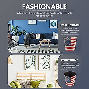 Cabilock US American Flag Trash Can Vintage Wastebasket PU Leather Waste Paper Bin Decorative Garbage Can Waste Bucket for Home Office USA Flag Pattern