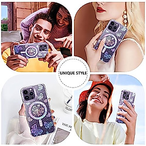 GUAGUA for iPhone 14 Pro Max Magnetic Case, Compatible with Magsafe Clear Glitter Butterfly Slim TPU Transparent Shockproof Protective Bling Phone Case for iPhone 14 Pro Max 6.7", Fantasy Butterfly