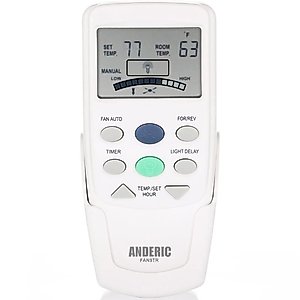 Anderic Replacement FAN-9T with REVERSE key Thermostatic Remote Control for Hampton Bay Ceiling Fans - FAN9T (FCC ID: L3HFAN9T, PN: FAN9TR, Works receiver FAN10R, FAN-10R)