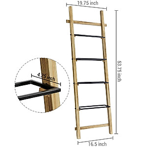 MyGift 6-Tier Blanket Ladder Wooden, 54 inch Blanket Quilt Holder Rack Decorative Ladder, Easy Assembly, Rustic Farmhouse Ladder Shelf for The Living Room Bedroom Bathroom Home Decor, Brown