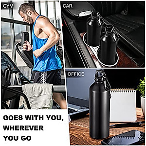 18 Pieces Aluminum Sport Water Bottles Bulk 24 oz Lightweight Water Bottles Reusable Leak Proof Water Bottles with Hook and Twist Cap for Bike, Camping, Climbing, Travelling, Indoor, Outdoor (Black)