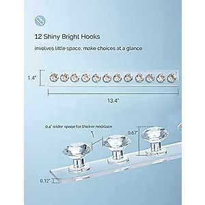 Mymazn 2 Pack Necklace Hangers Acrylic Necklaces Holder Wall Mounted Jewelry Organizer Hanging with 12 Diamond Shape Hooks, Jewelry Hangers for Necklace, Gift for Girls Women