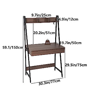 DEILALY 2 Tier Ladder Desk Computer Desk Escritorio para Computadora Desk Shelf Study Desk with Drawer Gaming Desk Study Table W31.5 PC Small Desk Metal Frame Home Office Bedroom