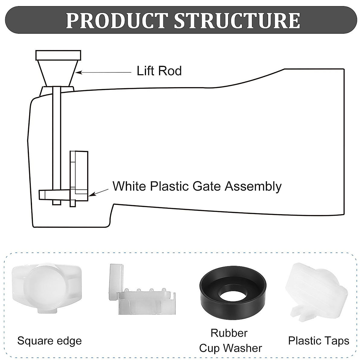 2Set Tub Spout Diverter Repair Kit, Gate Bathroom Shower Bathtub Leaky Tub Faucet Leak Repair Replacement Part, Includes 2 x Diverter Valve Stems, 2 x Cup Seals and 2 x Gates