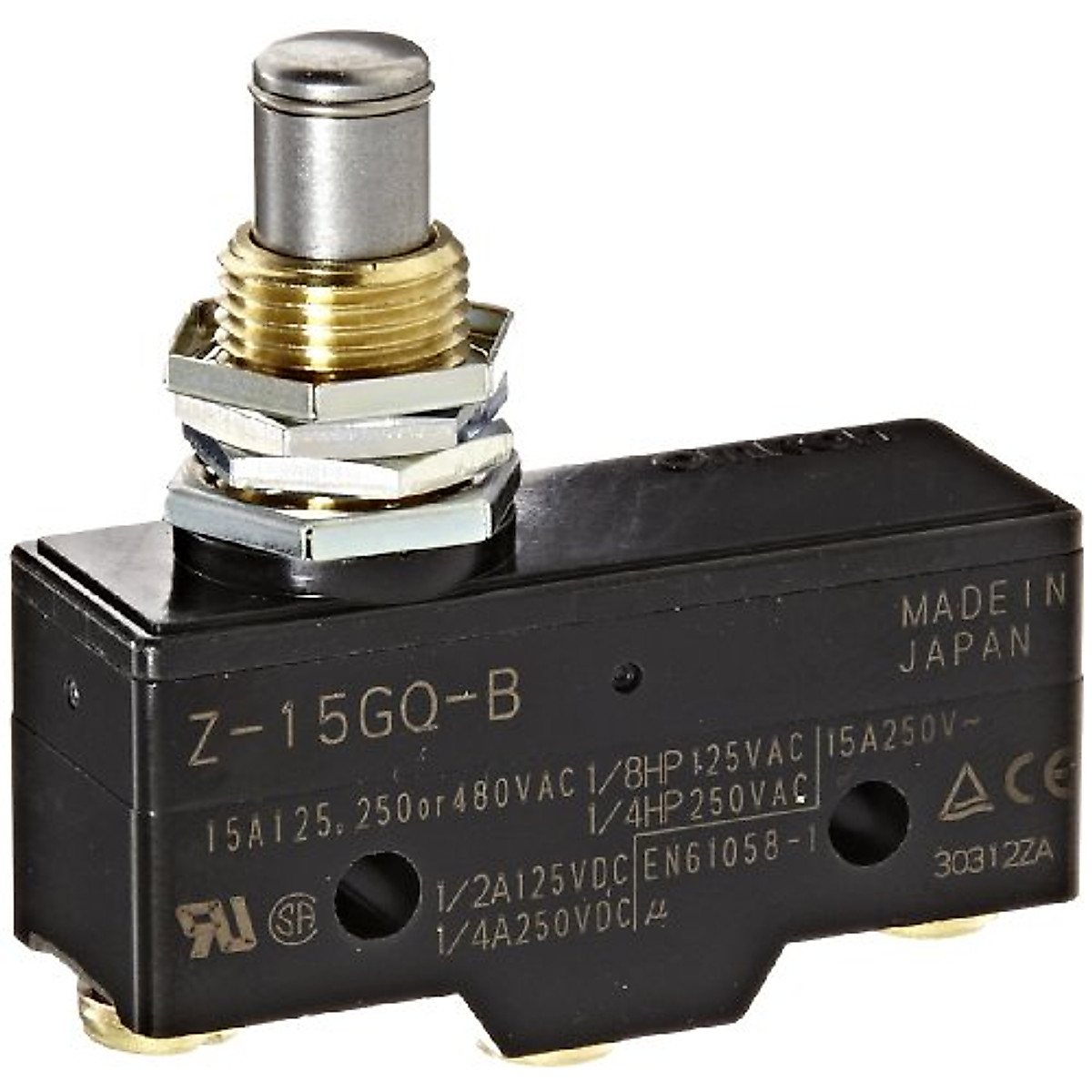 Omron Z-15GQ-B General Purpose Basic Switch, Panel Mount Plunger, Medium OP, Screw Terminal, 0.5mm Contact Gap, 15A Rated Current