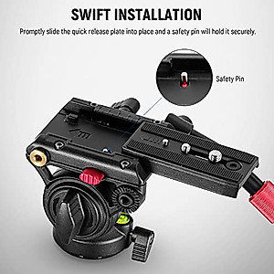 NEEWER Video Tripod Fluid Head with Quick Release Plate Compatible with Manfrotto, Telescopic Handle & Panorama Scaled Base (⌀55mm), Max Load 13.2lb/6kg, Heavy Duty for DSLR Video Cameras, GM001