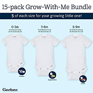 Gerber Baby 15 Piece Onesies Bodysuit Multi Size Pack, White, 6-9 Months