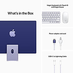 Apple 2021 iMac All in one Desktop Computer with M1 chip: 8-core CPU, 8-core GPU, 24-inch Retina Display, 8GB RAM, 256GB SSD Storage, Matching Accessories. Works with iPhone/iPad; Purple