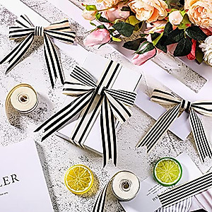 3 Rolls 1 Inch x 18 Yards Christmas Black White Stripe Ribbon Striped Fabric Ribbon Natural Cotton Ribbon Gift Wrapping Craft Ribbons for Home Christmas Wedding Party Decor, 3 Styles