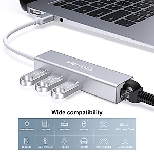 USB to Ethernet Adapter, 3 USB 3.0 Ports with RJ45 Gigabit Ethernet Adapter, USB 3.0 Hub and 1000Mbps Network Adapter Support Windows, Chromebook, Mac, Linux (USB C Adapter Included)