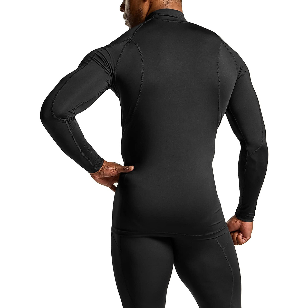 TSLA Men's UPF 50+ Mock Long Sleeve Compression Shirts, Athletic Workout Shirt, Base Layer for Water Sports, Athletic Mockneck Black, Small