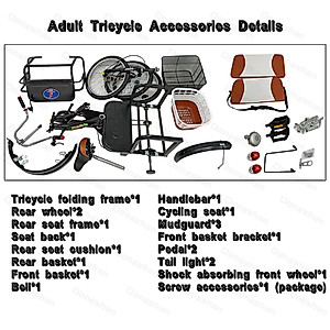 DONGSHAN Tricycle Adult 20'' 3-Wheel Bicycle Folding Bikes Comfortable seat, Rear Enlarged Food Basket Shock-Absorbing Front Fork for Parents to Pick up and Drop Off Children Load 440lbs (Black)