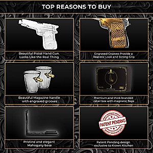 Pistol Gun Whiskey Decanter Bottle with Bullet Shot glasses. Liquor Decanter set for Vodka, Scotch, Bourbon