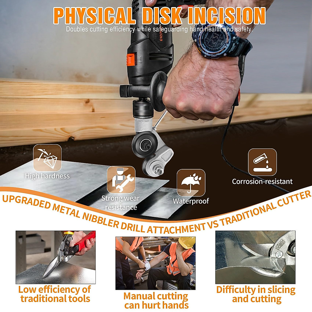 2024 New Electric Drill Metal Cutter, Metal Nibbler Drill Attachment with Adapter, Sheet Metal Cutter, Pincer for Cutting Iron, White Sheet Steel, Copper, Aluminum