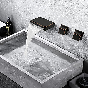 SKOWLL Two Handle Bathroom Faucet Wall Mount Sink Faucet Modern 8 Inch Bath Faucet Widespread Waterfall Vessel Faucet, Oil Rubbed Bronze Finished