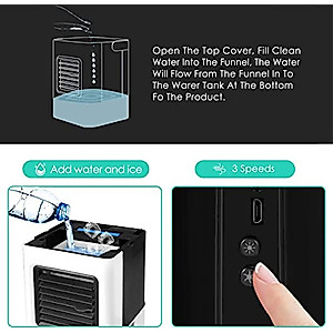 Portable Air Conditioners, 3-In-1 Air Cooler with 3 Speeds, Humidifier and Ultra Quiet, Evaporative Mini Air Conditioner for Room, Home and Office