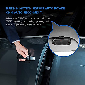 Besign BK06 Bluetooth 5.0 in Car Speakerphone with Visor Clip, Wireless Car Kit for Handsfree Talking, Motion Auto On, Siri Google Assistant Support, Dual 2W Speakers