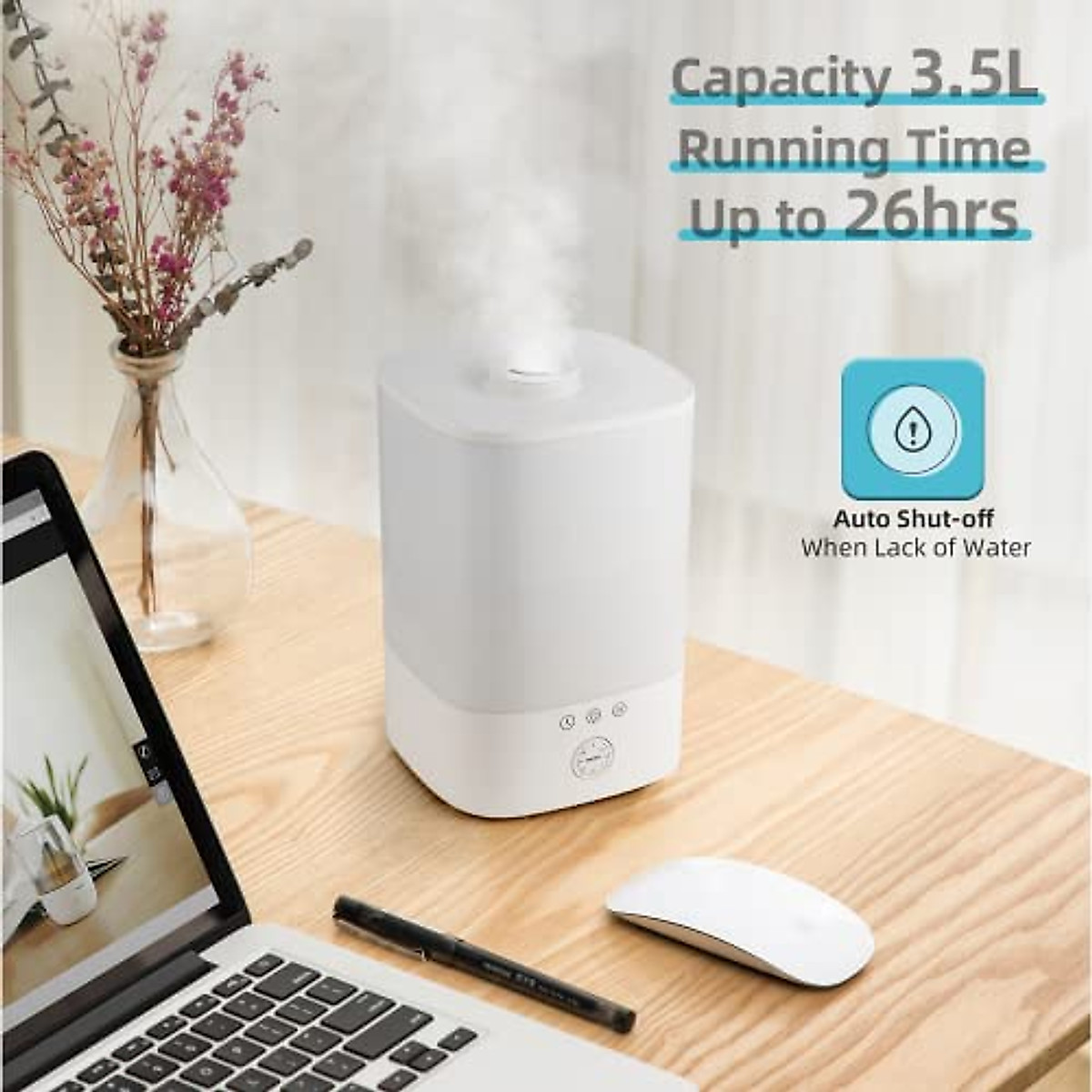 Cool Mist Humidifiers 3.5L Top Fill Humidifiers for Bedroom with Essential Oil Diffuser, 7-Color Lights, Timer, Waterless Auto Shut-off, White