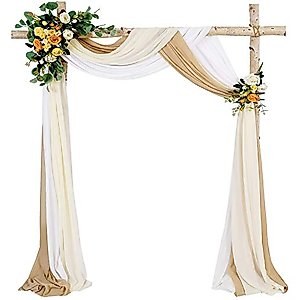 MoKoHouse Wedding Arch Outdoor Indoor White Sheer Backdrop Curtain 3 Panels Chiffon Fabric Drapery 6 Yards Nude and Cream Party Background Drapes Wedding Decoration