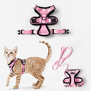 FIIL Cat Harness and Leash for Walking, Escape Proof Soft Adjustable Vest Harnesses for Cats, Adjustable Dog Harness - Reflective and Soft（Pink）. (XS, Pink)