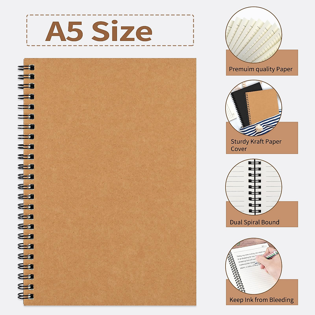 EOOUT 4 Pack Spiral Lined Notebook, Ruled Journals Notebooks, Soft Cover Notebook, 80 Sheets, 160 Pages, Lined Paper, 5" x 8", for Gifts, Office, School Supplies