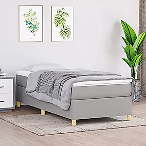 vidaXL Box Spring Bed with Mattress Home Bedroom Mattress Pad Single Bed Frame Base Foam Topper Furniture Light Gray 39.4"x74.8" Twin Fabric