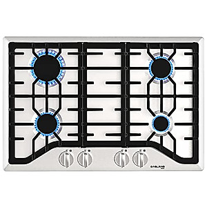 30 Inch Gas Cooktop, GASLAND 4 Italy Sabaf Sealed Burner Gas Stovetop, 30 inch Drop in Gas Range Cooktop,28,300 BTU NG/LPG Convertible,Heavy Duty Cast Iron Grates with Metal Knobs