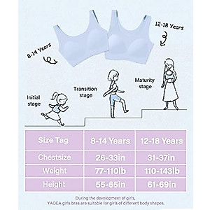 YACCA Girls Seamless Bra Ultra Comfort Soft,Thin AA Cup,Invisible Dig-Free Teen Bras,Girls Training Bra 8-10 10-12 12-14 14-16 16-18 Years Old