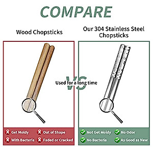 6 Pairs Reusable Metal Chopsticks Stainless Steel Chopsticks Dishwasher Safe Laser Etched Square Non-slip Chop Sticks Korean Japanese Chinese Stainless Steel Metal Chopsticks (Matte Silver, 9.2in)