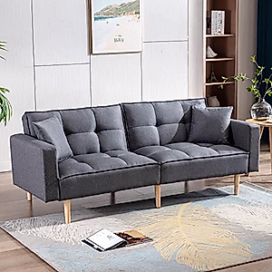 civama Futon Sofa Bed, 3 Angles Fabric Convertible Sleeper Sofa Couch, Dark Grey, Wooden Legs