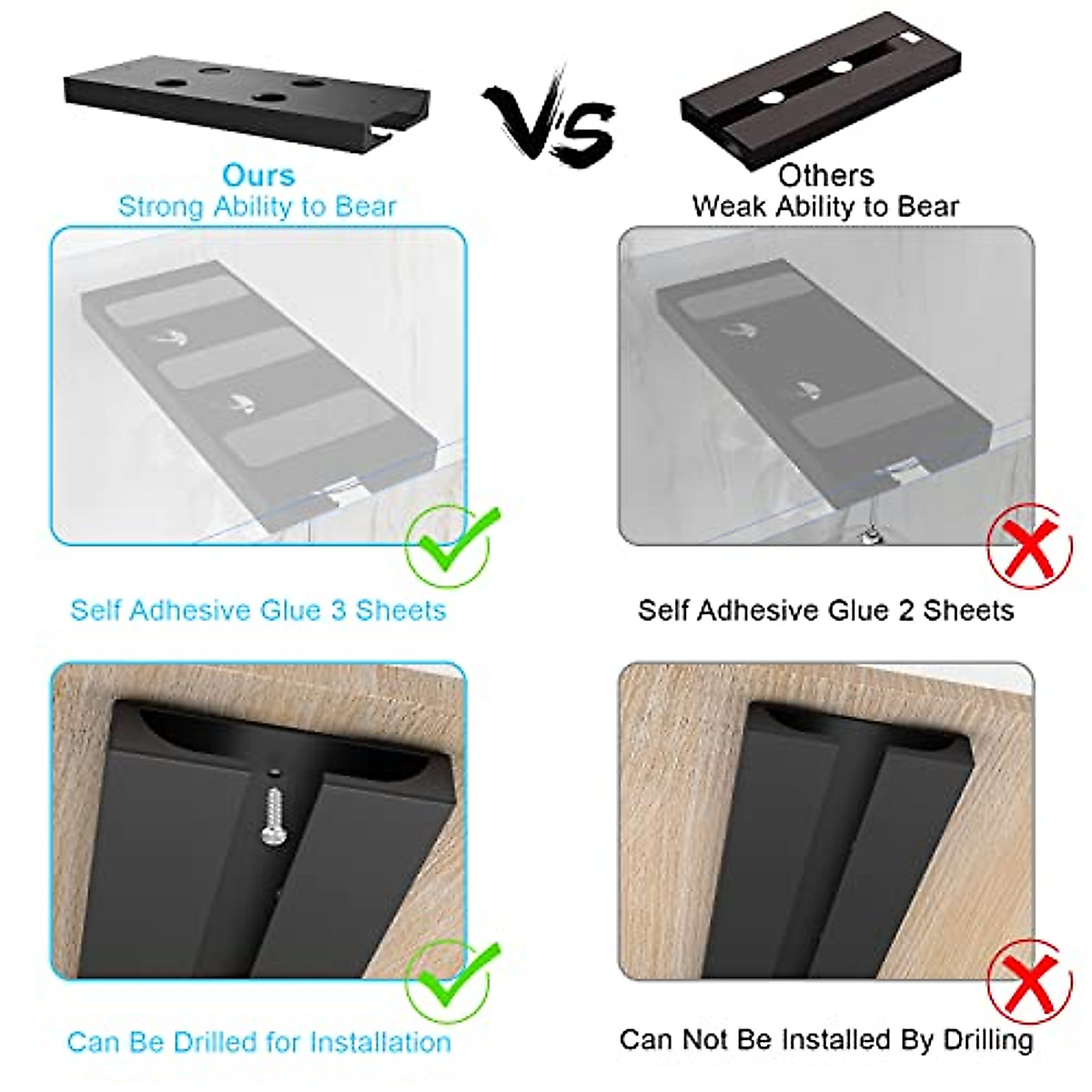 Wine Glass Rack - Under Cabinet Stemware Rack, Wine Glass Holder Glass Storage Hanger for Bar, kitchen, Dining Room (Black 2 Pcs Set)