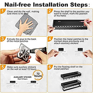 Shengsite Shower Caddy Shelf, Wall Mounted Shower Organizer with Towel Bar and Hooks, Drill Free Aluminum Alloy Caddy Rack for Bathroom, Kitchen, Bedroom, Over Toilet - Set of 2