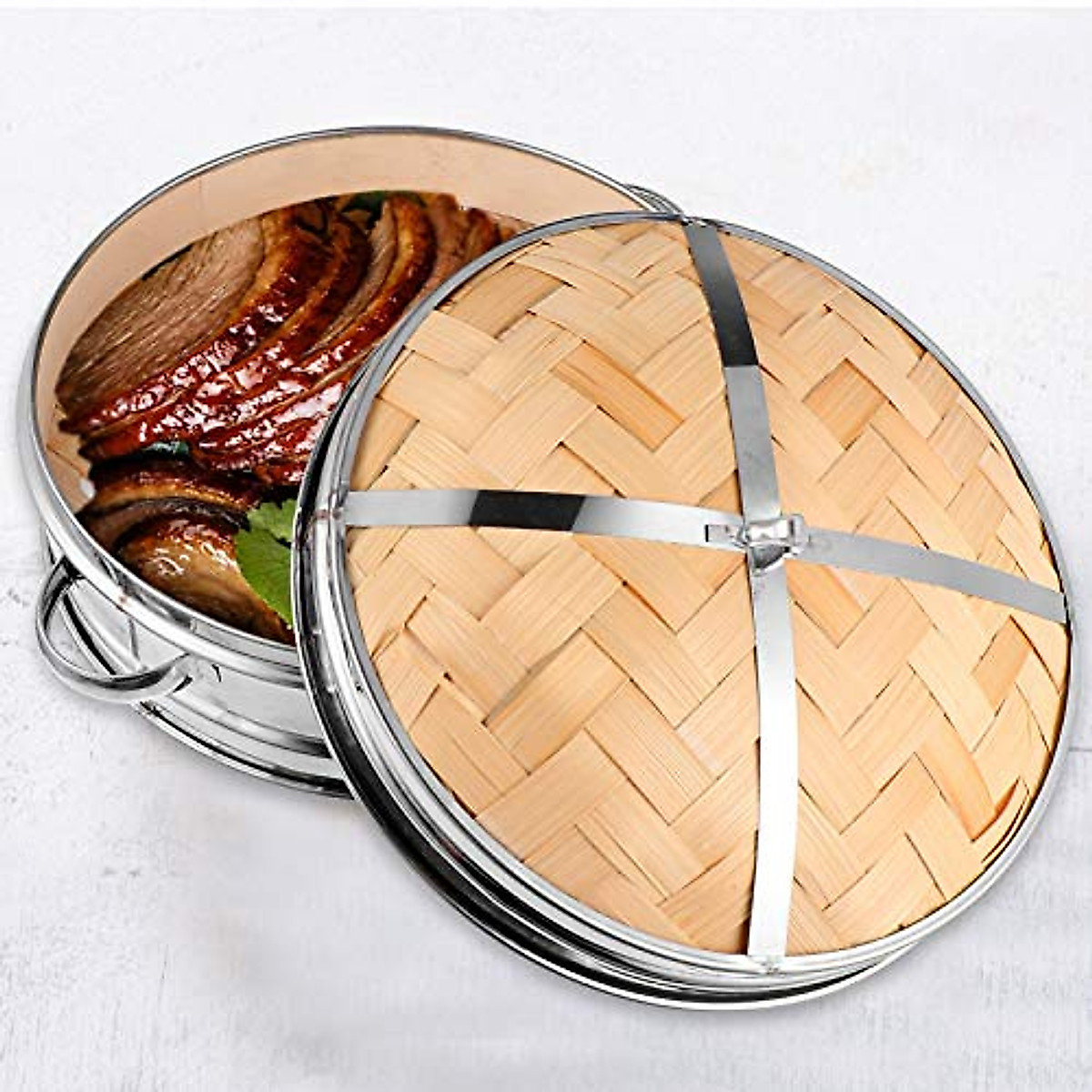 YARDWE 1 Set Stainless Steel Food Steamer Bamboo Steamer Kitchen Steamer with Lid Basket Egg Steamer Rack Metal Egg Steam Rack for Home Restaurant Kitchen 30cm