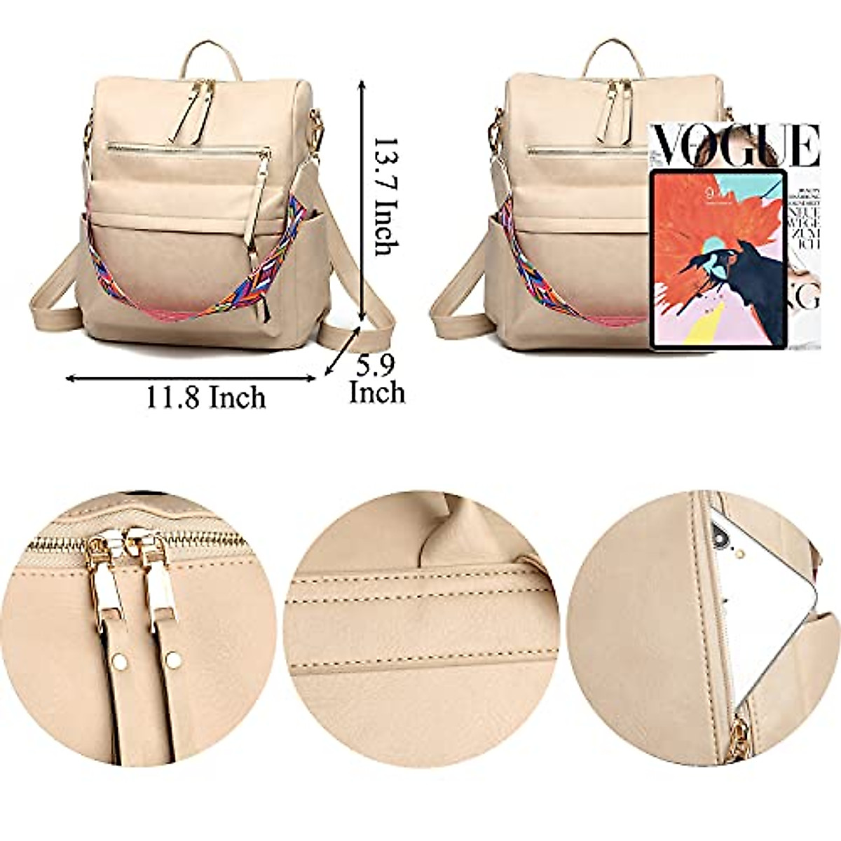 Backpack Purse for Women Fashion Convertible Travel Bag Multipurpose Design Faux Leather Satchel Handbags Ladies Girls Bookbag Shoulder Bags