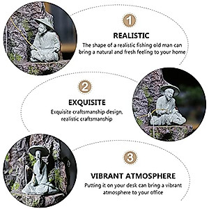 Cabilock 2pcs Mini Fisherman Figurines Chinese Mudman Sitting Fishing Garden Statue Chinese Elder Statue Landscape Micro Bonsai Terrarium Aquarium Ornaments for Fairy Garden