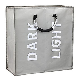 Hampers for Laundry 2 Compartment, Narrow Laundry Basket with Handle, Hampers for Clothes,Baby Laundry Separator Hamper,Foldable Hamper with Divider Hamper for Dorm Room, Grey