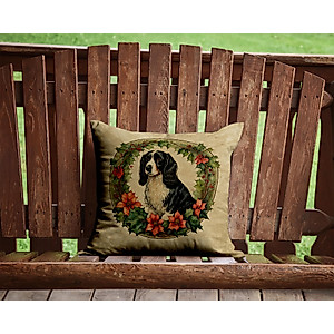 Caroline's Treasures DAC2443PW1414 Welsh Springer Spaniel Christmas Flowers Throw Pillow Machine Washable, Indoor Outdoor Decorative Pillow for Couch, Bed or Patio, 14Hx14W