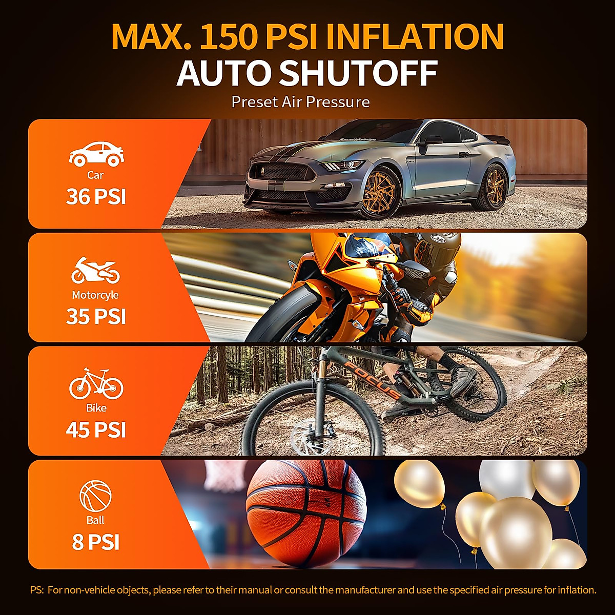 HIWORK 12V Air Compressor, Tire Inflator Portable Air Pump 150 PSI 12V DC Electric Inflator for Car Tires Bikes Balls Balloons and Other Inflatables with Digital Gauge and SOS Light