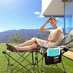 YDY+YQY Camping Lounge Chair,Portable Lounge Chair with Cup Holder and Pillow,Adjustable Chaise Lawn Chair with Footrest for Outdoor Indoor Office Beach Camp Picnic (Grey)