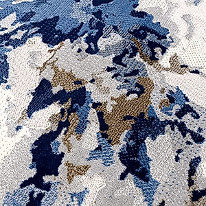 Abani Transitional Rugs Grey & Blue Swirl 5'3"x7'6" (5x8) Area Rug - Abstract Marble Watercolor No-Shed Premium Dining Room Rug