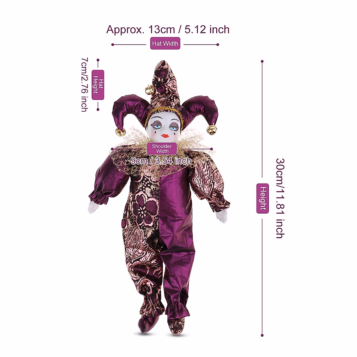 SM SunniMix 30cm Porcelain Doll Harlequin Doll Figures Delicate for Valentine Gift