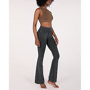 ODODOS Seamless Flare Leggings for Women Ribbed High Waist Gym Workout Casual Bootcut Yoga Pants, Black, Medium/Large