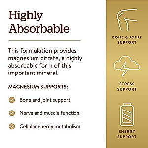 Solgar Magnesium Citrate, 120 Tablets - Pack of 2 - Promotes Healthy Bones, Supports Nerve & Muscle Function - Highly Absorbable - Non-GMO, Vegan, Gluten Free, Dairy Free, Kosher - 120 Total Servings