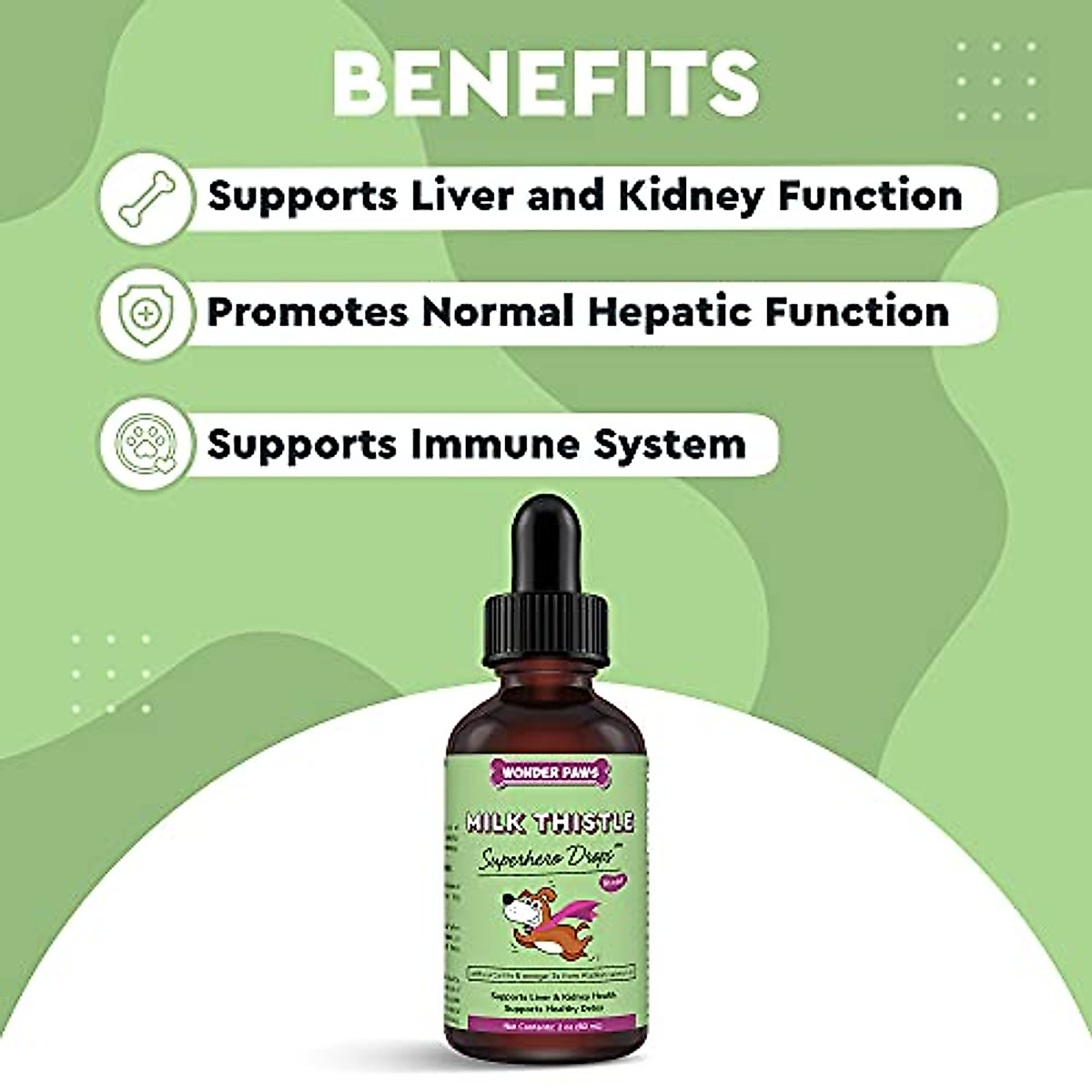 Wonder Paws Milk Thistle for Dogs, Liver Support for Dogs, Supports Kidney Function for Pets, Detox, Hepatic Support, with Wild Alaskan Salmon Oil & Curcumin, Omega 3 EPA & DHA - 2 oz Pet Supplement